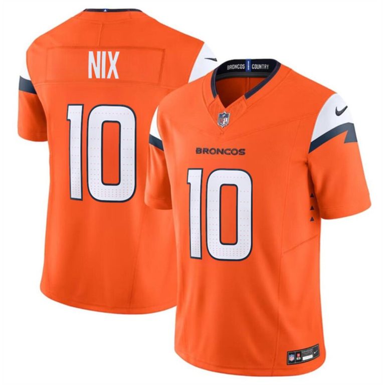 Men’s Denver Broncos #10 Bo Nix Orange 2024 Draft F.U.S.E. Vapor ...